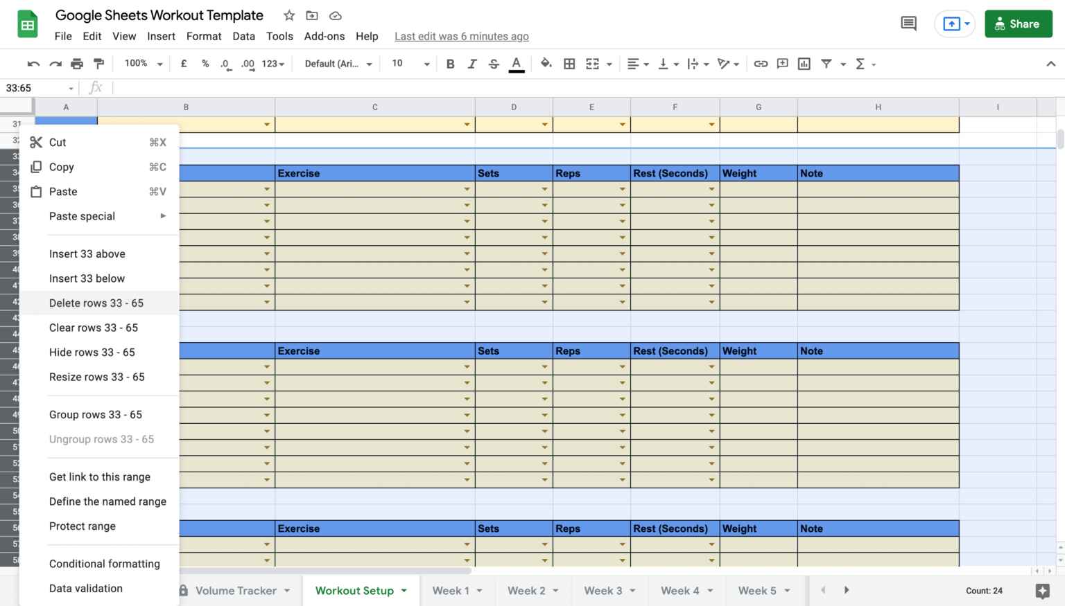Google Sheets Workout Template FREE GFitness Online