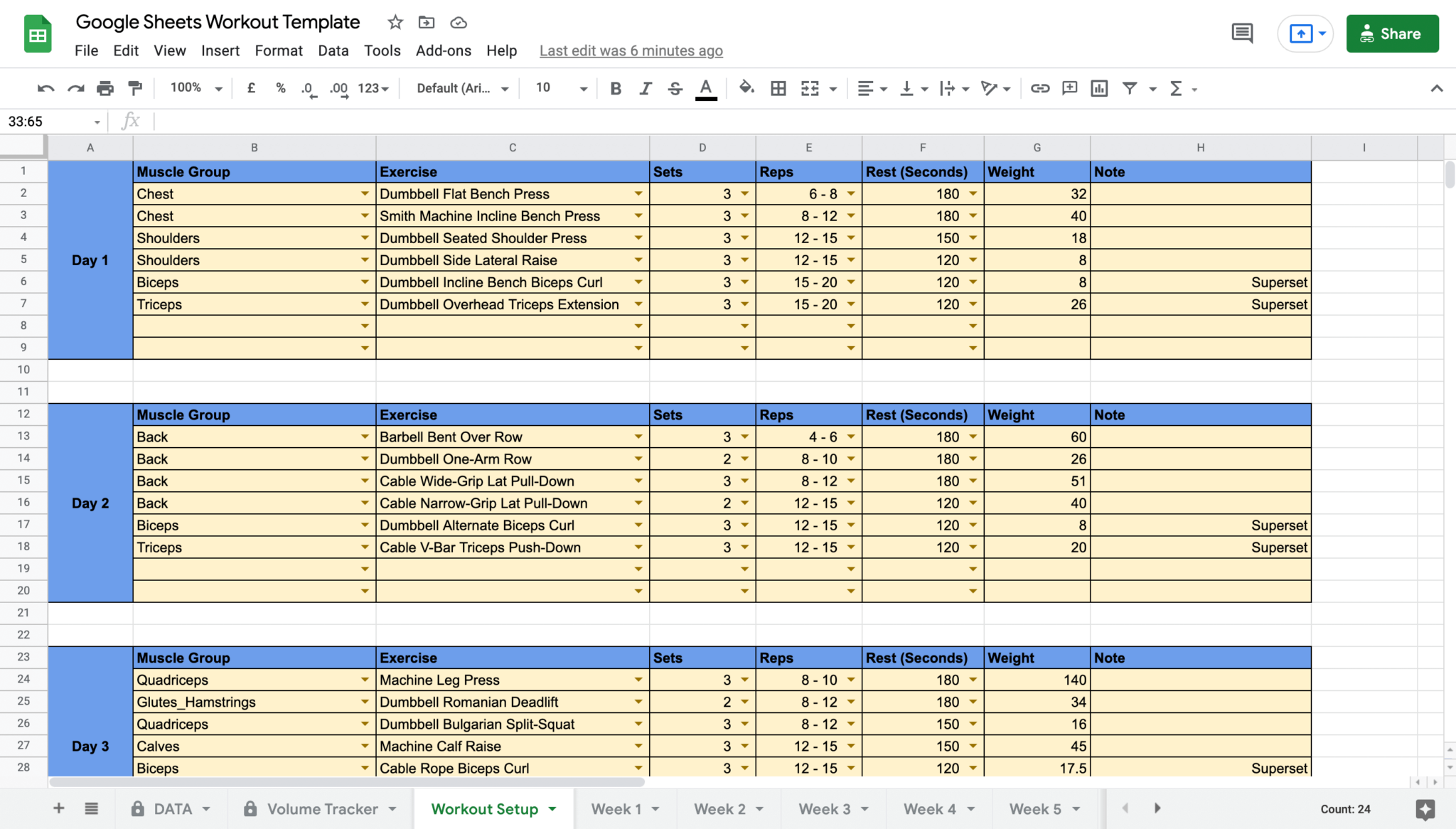 Google Sheets Workout Template FREE GFitness Online