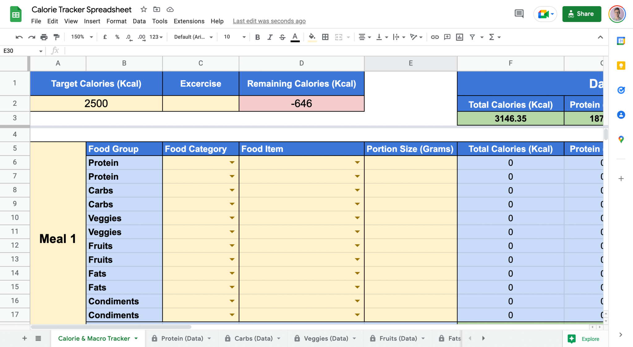 Free Calorie Tracker Spreadsheet Google Sheets 