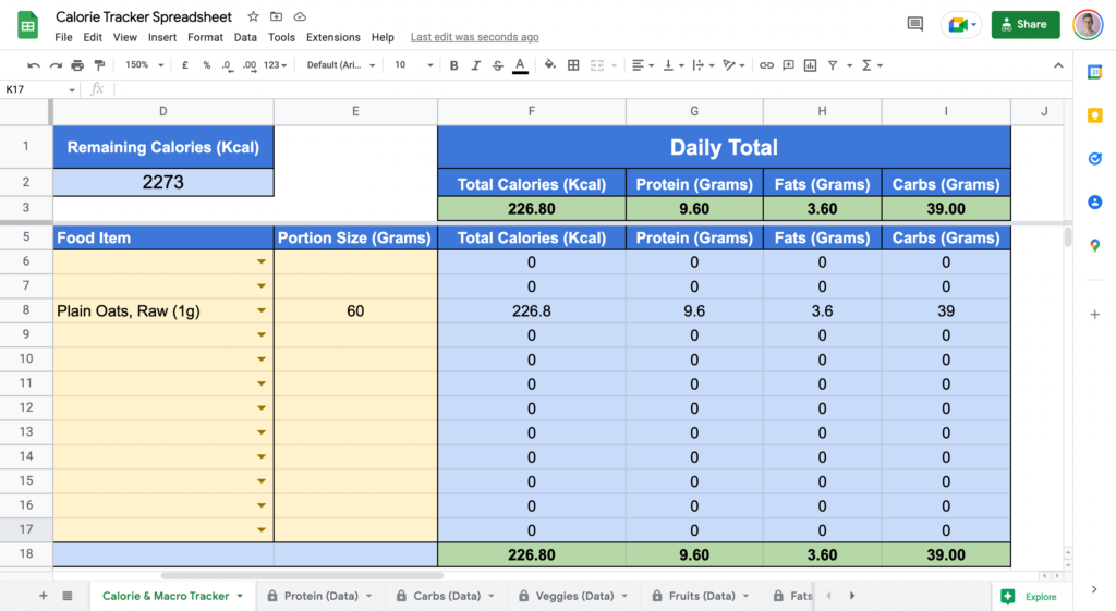 Free Calorie Tracker Spreadsheet Google Sheets 