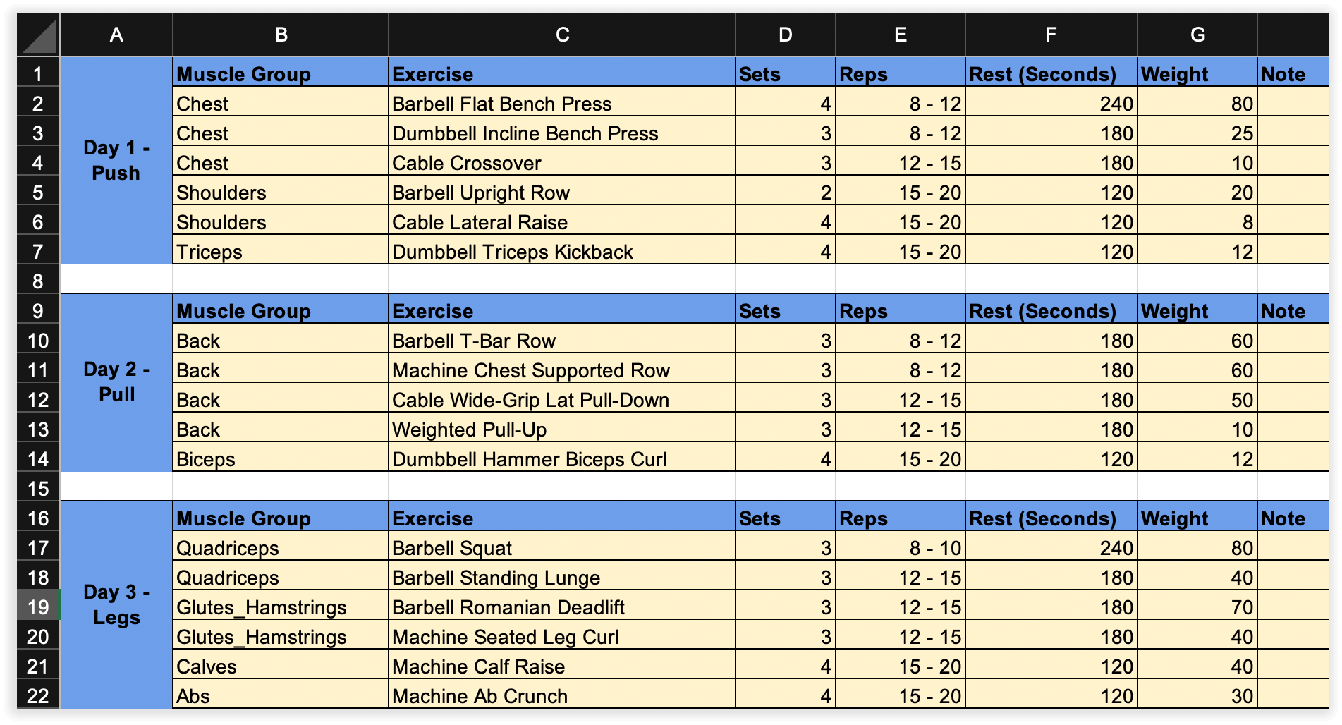 Excel Workout Templates 3 Free Downloads GFitness Online