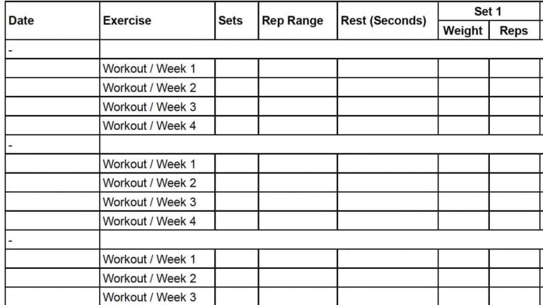 Printable Workout Template | Free Download | GFitness Online